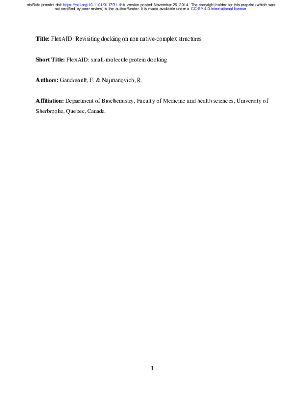 (PDF) FlexAID: Revisiting docking on non native-complex structures