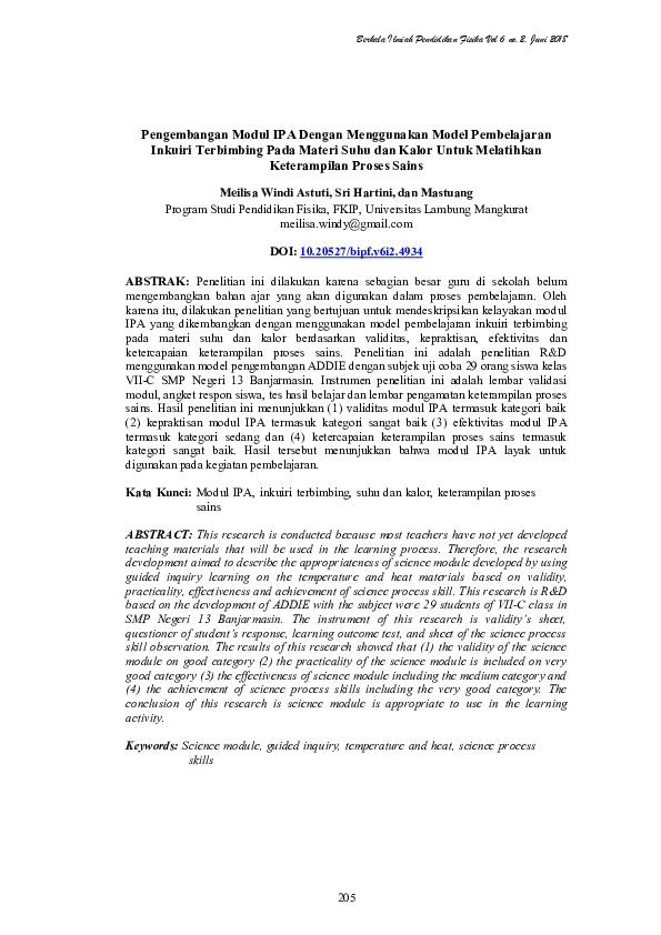 (PDF) Pengembangan Modul IPA Dengan Menggunakan Model Pembelajaran Inkuiri Terbimbing Pada ...