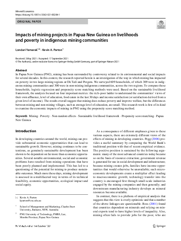 (PDF) Impacts of mining projects in Papua New Guinea on livelihoods and ...
