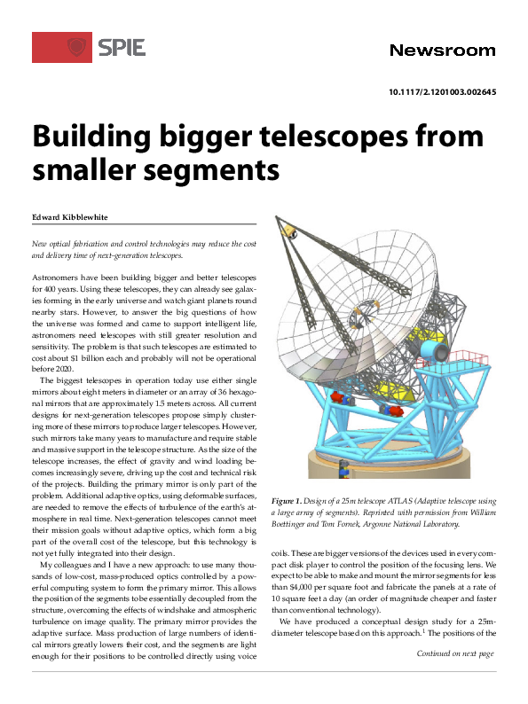 (PDF) Building bigger telescopes from smaller segments