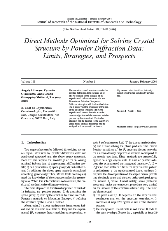 Pdf Direct Methods Optimised For Solving Crystal Structure By Powder Diffraction Data Limits