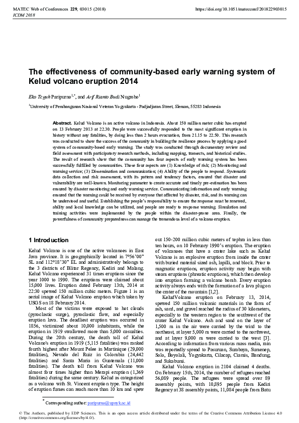 (PDF) The effectiveness of community-based early warning system of Kelud volcano eruption 2014