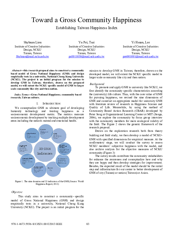 (PDF) Toward a gross community happiness Establishing Taiwan happiness ...
