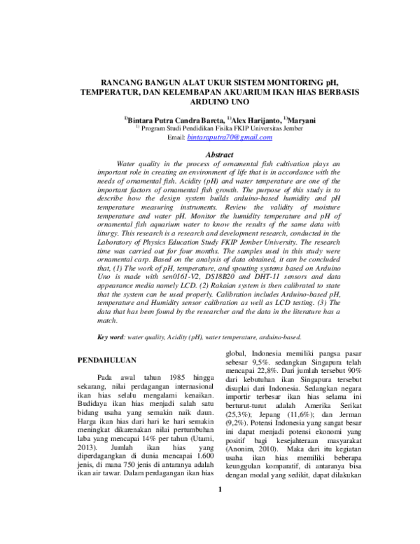Pdf Rancang Bangun Alat Ukur Sistem Monitoring Ph Temperatur Dan Kelembapan Akuarium Ikan