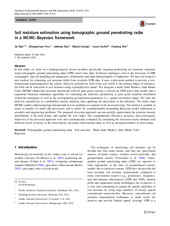 (PDF) Soil moisture estimation using tomographic ground penetrating radar in a MCMC–Bayesian ...