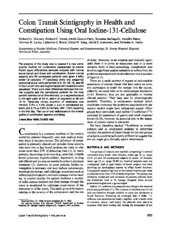 (PDF) Colon transit scintigraphy in health and constipation using oral ...