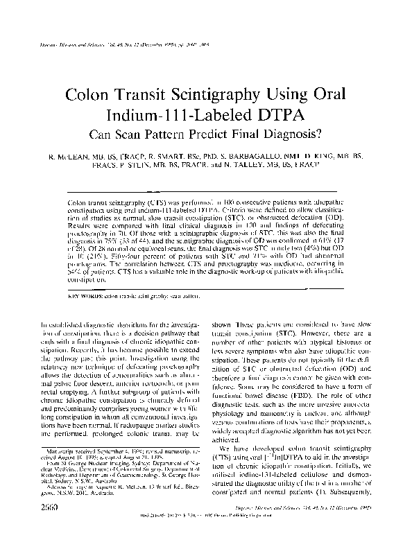 (PDF) Colon Transit Scintigraphy Using Oral Indium- 111-Labeled DTPA ...