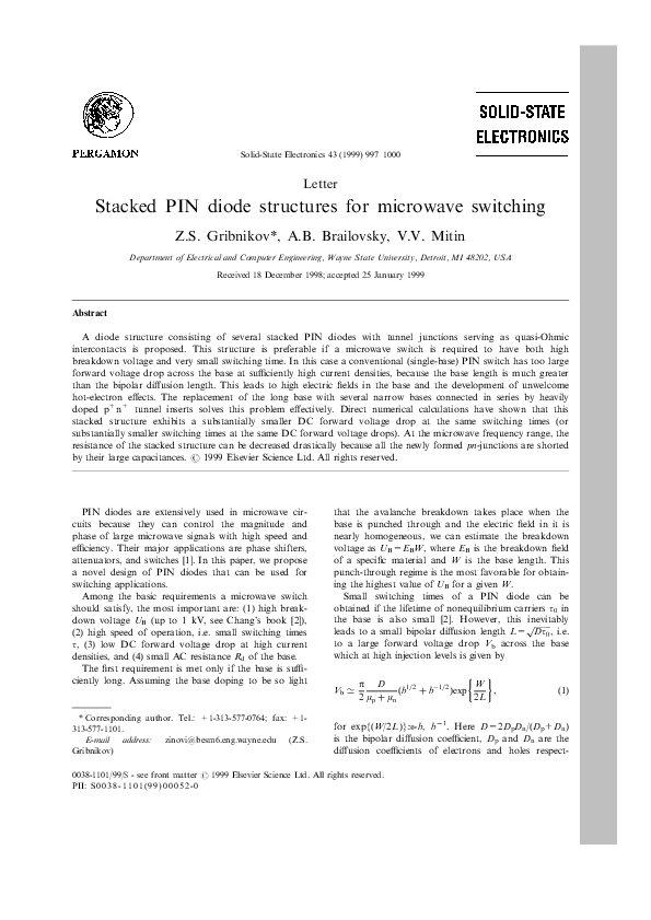 (PDF) Stacked PIN diode structures for microwave switching