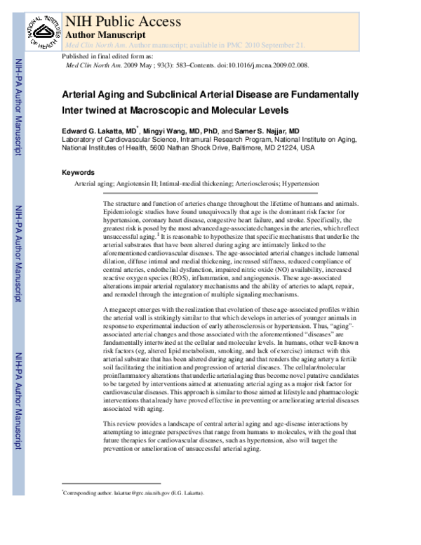 (PDF) Arterial Aging and Subclinical Arterial Disease are Fundamentally ...