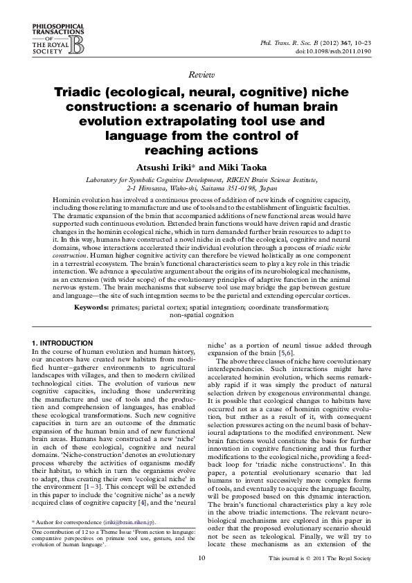 (PDF) Triadic (ecological, neural, cognitive) niche construction: a ...