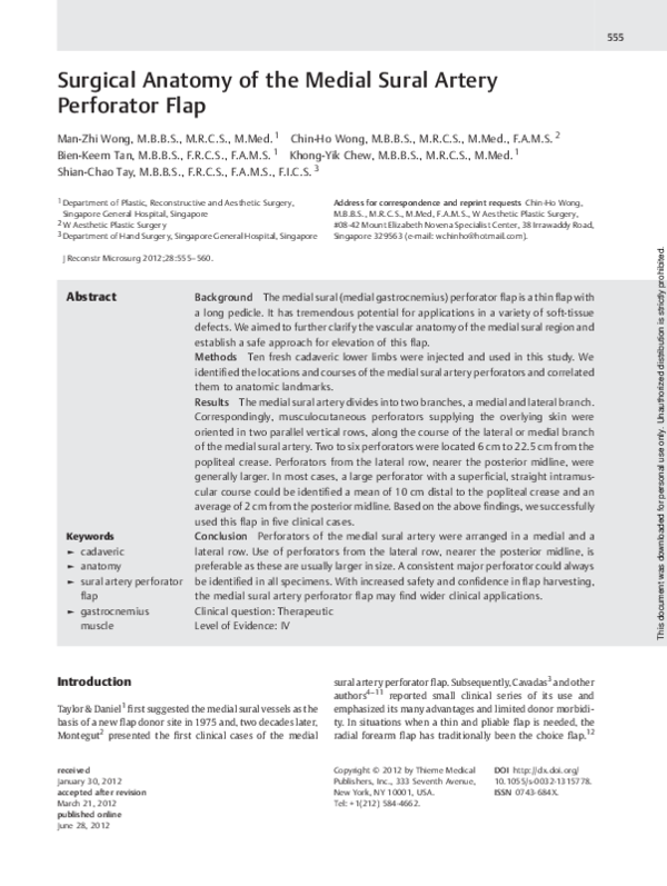 (PDF) Surgical Anatomy of the Medial Sural Artery Perforator Flap