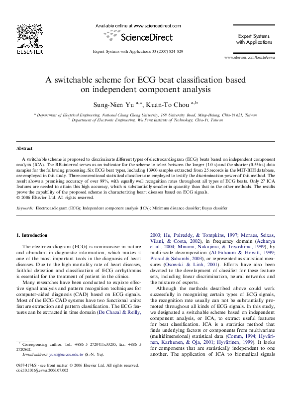 Pdf A Switchable Scheme For Ecg Beat Classification Based On Independent Component Analysis