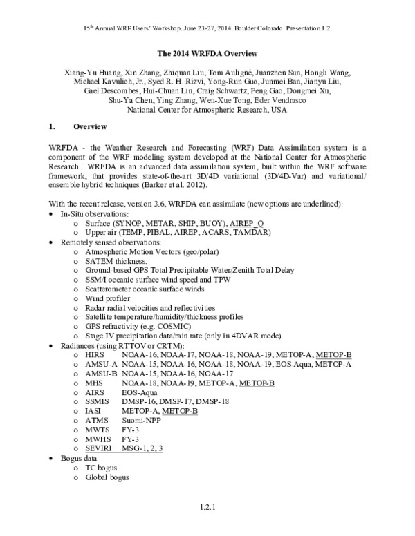 (PDF) The 2014 WRFDA Overview