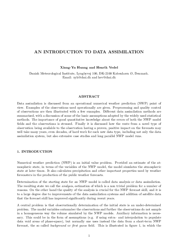 (PDF) An Introduction to Data Assimilation