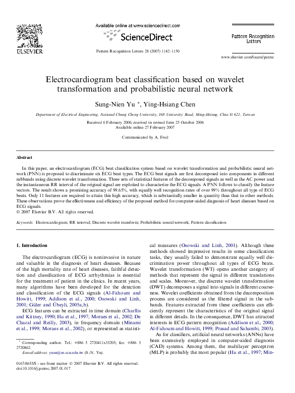 (PDF) Electrocardiogram beat classification based on wavelet transformation and probabilistic ...