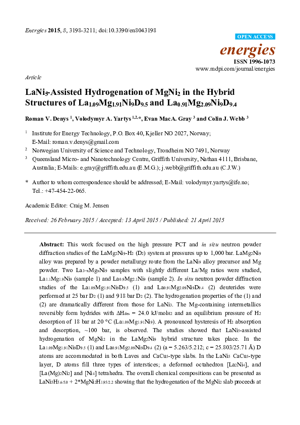 (PDF) LaNi5-Assisted Hydrogenation of MgNi2 in the Hybrid Structures of ...