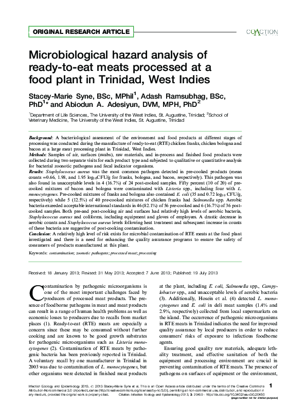 (PDF) Microbiological hazard analysis of ready-to-eat meats processed ...