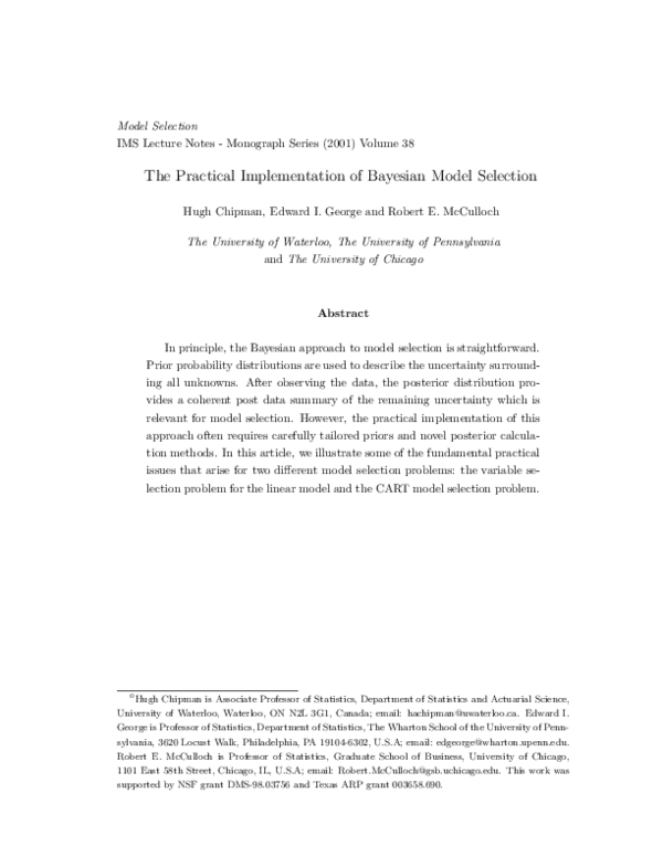 Pdf The Practical Implementation Of Bayesian Model Selection