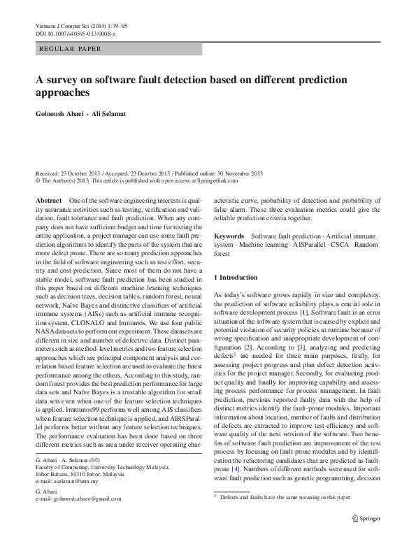 Pdf A Survey On Software Fault Detection Based On Different