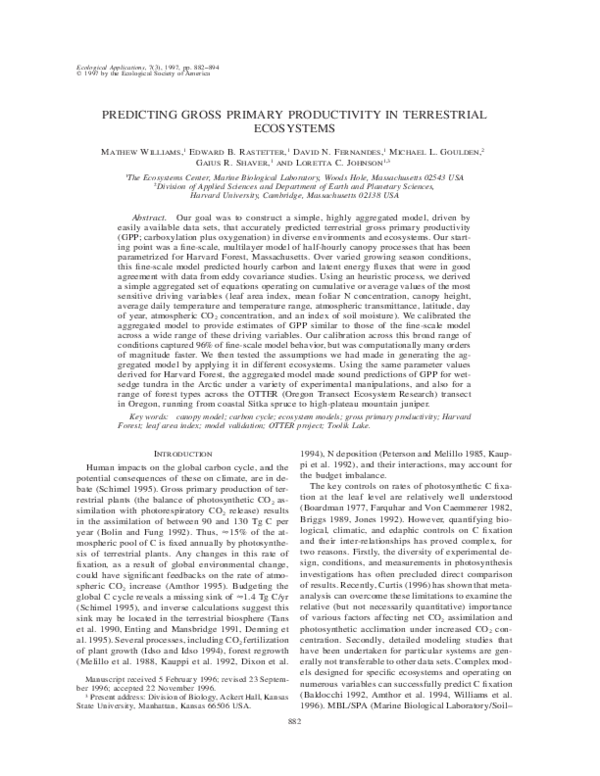 (PDF) Predicting gross primary productivity in terrestrial ecosystems
