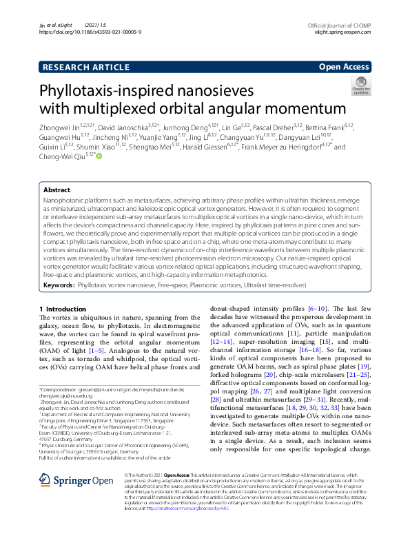 Pdf Phyllotaxis Inspired Nanosieves With Multiplexed Orbital Angular