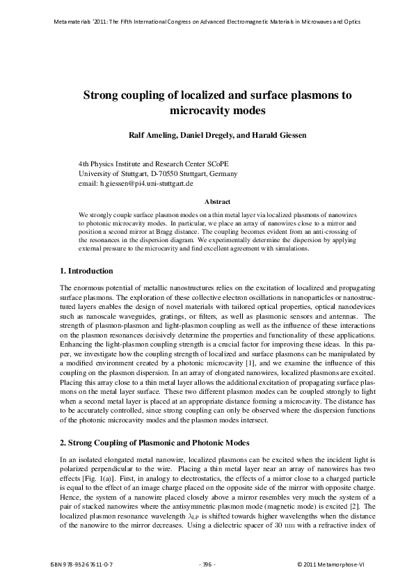 (PDF) Strong coupling of localized and surface plasmons to microcavity modes | Harald Giessen ...