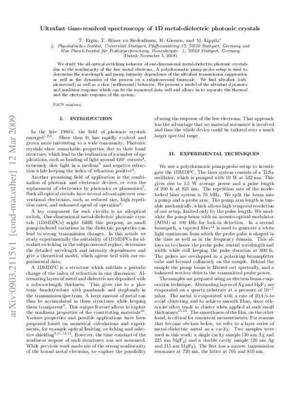 (PDF) Ultrafast time-resolved spectroscopy of one-dimensional metal-dielectric photonic crystals