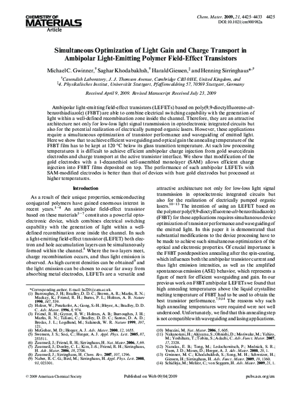 (PDF) Simultaneous Optimization of Light Gain and Charge Transport in Ambipolar Light-Emitting ...