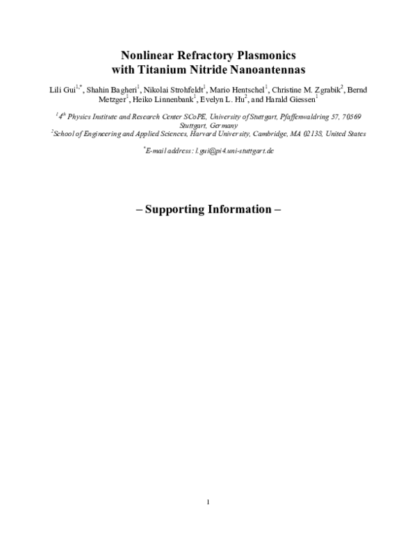 (PDF) Nonlinear Refractory Plasmonics with Titanium Nitride Nanoantennas