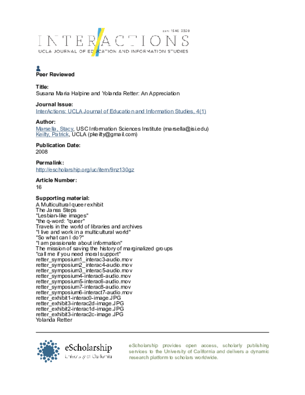 (PDF) Susana Maria Halpine and Yolanda Retter: An Appreciation