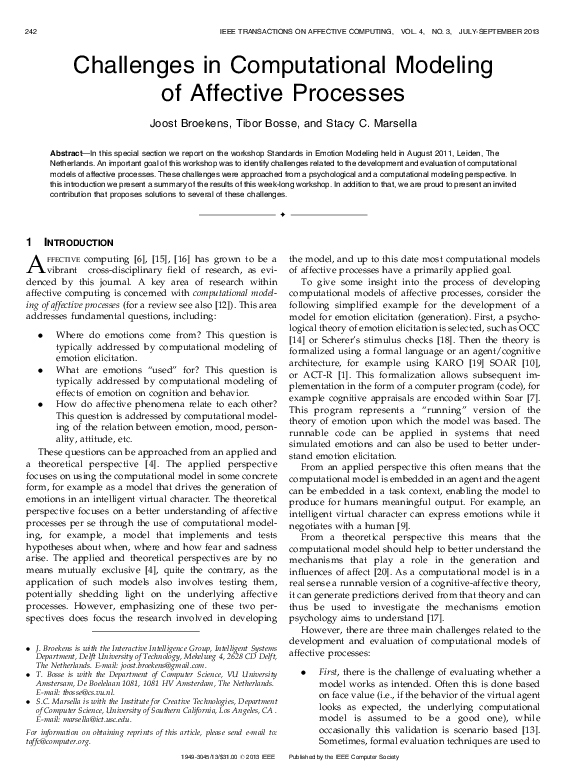 (PDF) Challenges in Computational Modeling of Affective Processes