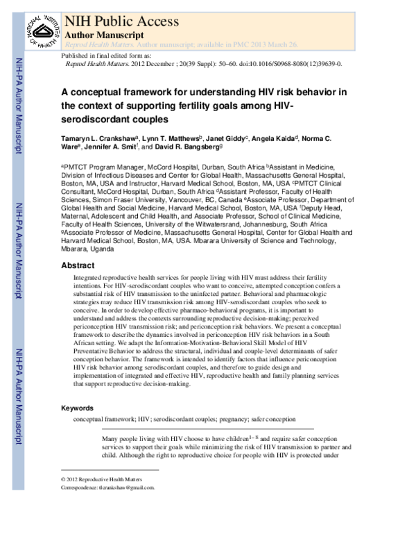 (PDF) A conceptual framework for understanding HIV risk behavior in the ...