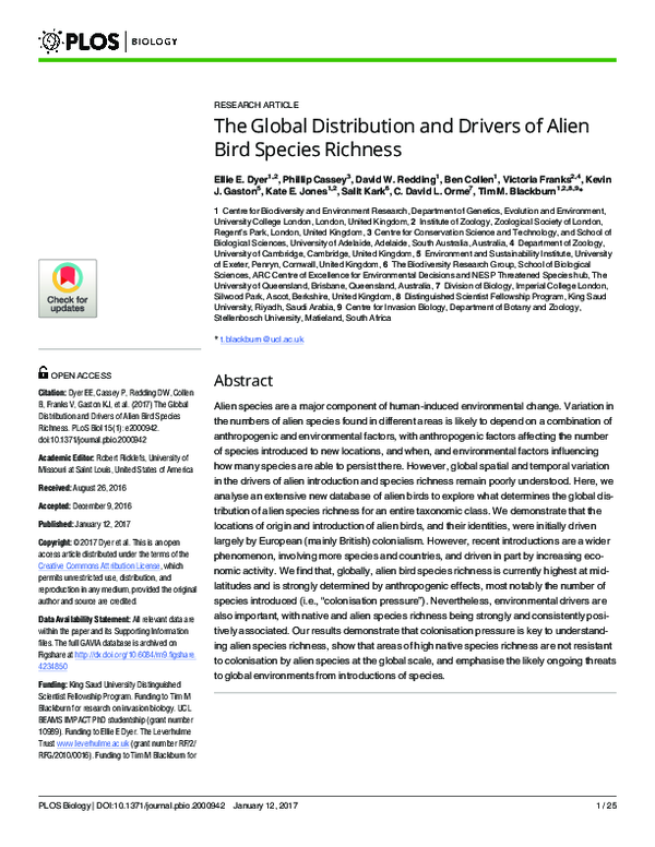 (PDF) The Global Distribution and Drivers of Alien Bird Species Richness