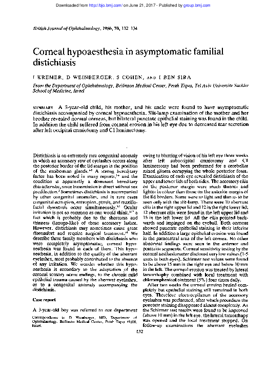 (PDF) Corneal hypoaesthesia in asymptomatic familial distichiasis | Dov ...