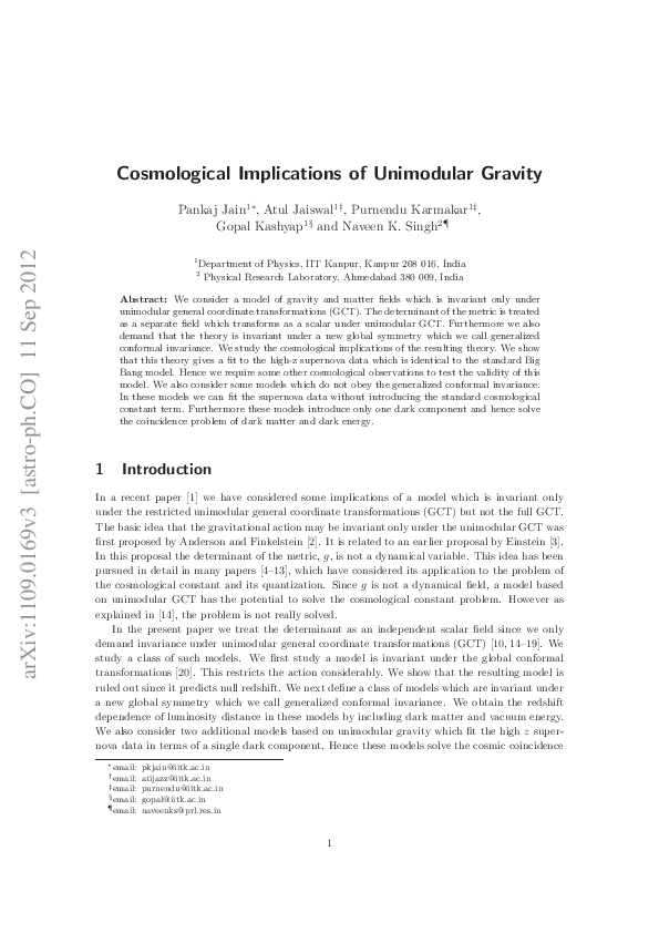 (PDF) Unimodular Gravity with Pseudo-scale Invariance
