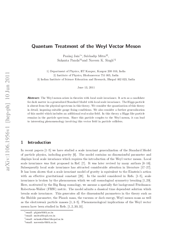 (PDF) Quantum treatment of the Weyl vector meson