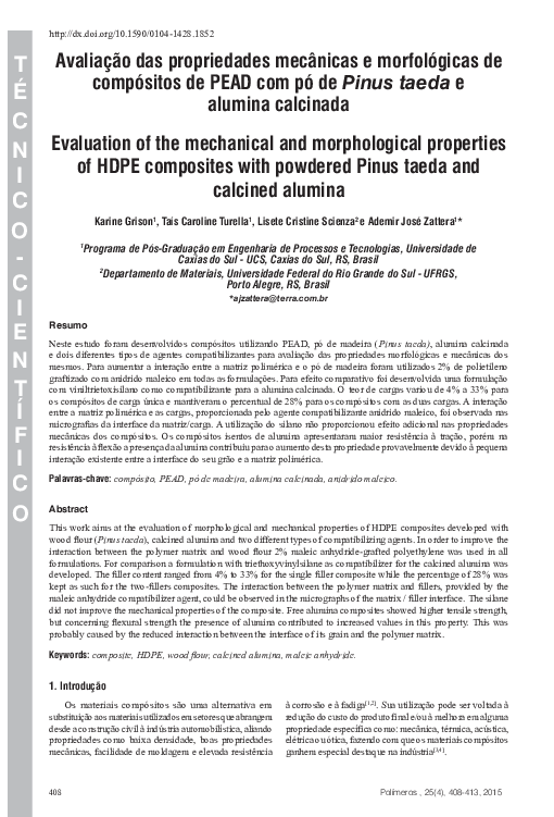(PDF) Avaliação das propriedades mecânicas e morfológicas de compósitos ...