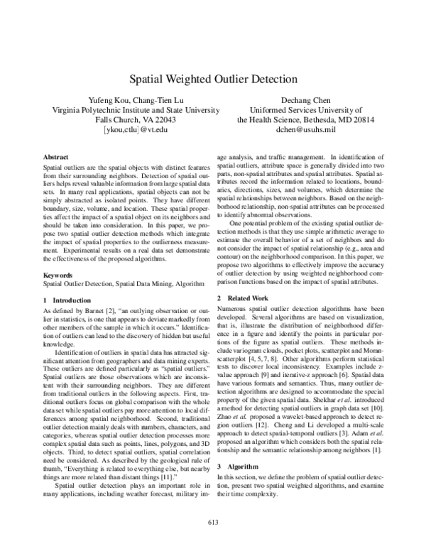 Pdf Spatial Weighted Outlier Detection