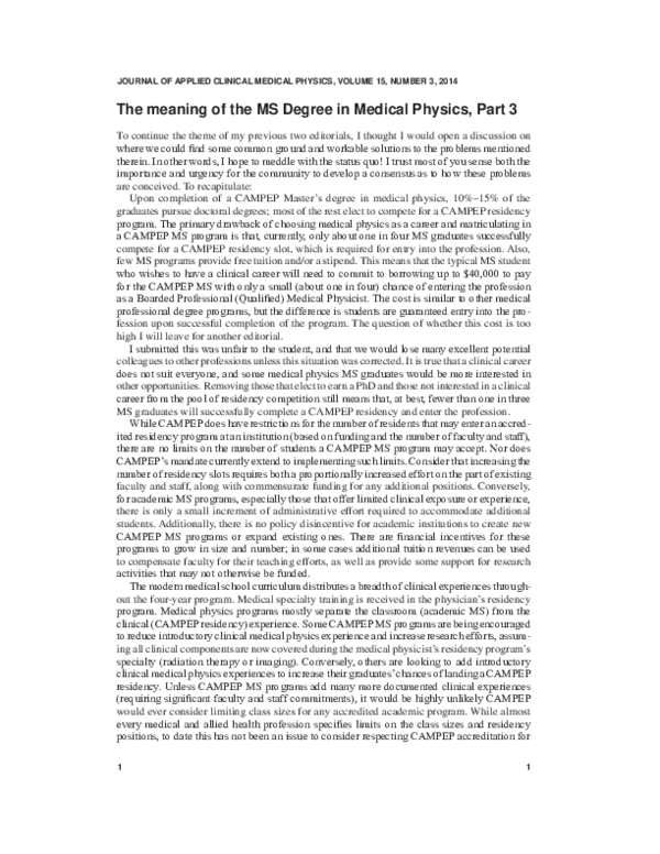 (PDF) The meaning of the MS degree in medical physics, part 2