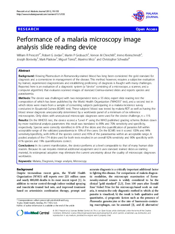 (PDF) Performance of a malaria microscopy image analysis slide reading ...