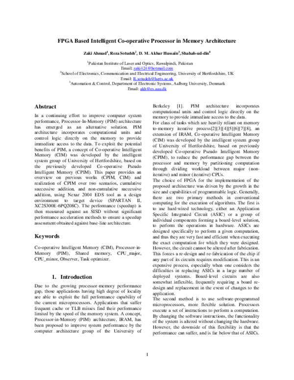 Pdf Fpga Based Intelligent Co Operative Processor In Memory Architecture