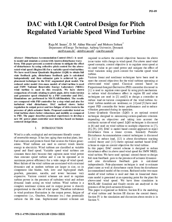 (PDF) DAC with LQR control design for pitch regulated variable speed ...