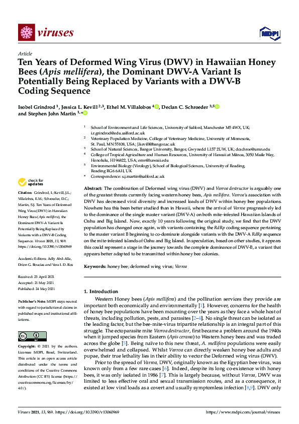 (PDF) Ten Years of Deformed Wing Virus (DWV) in Hawaiian Honey Bees ...