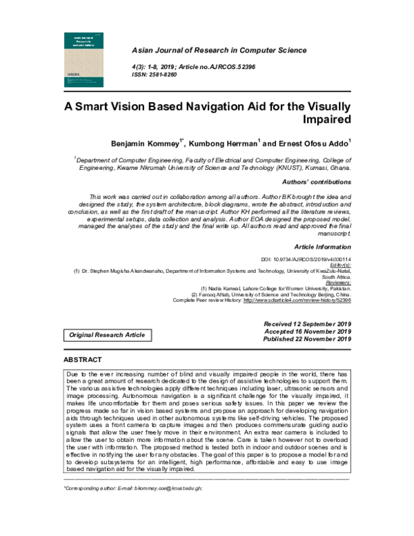 (PDF) A Smart Vision Based Navigation Aid for the Visually Impaired