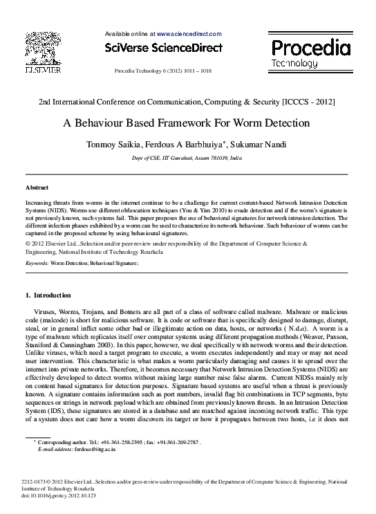 Pdf A Behaviour Based Framework For Worm Detection
