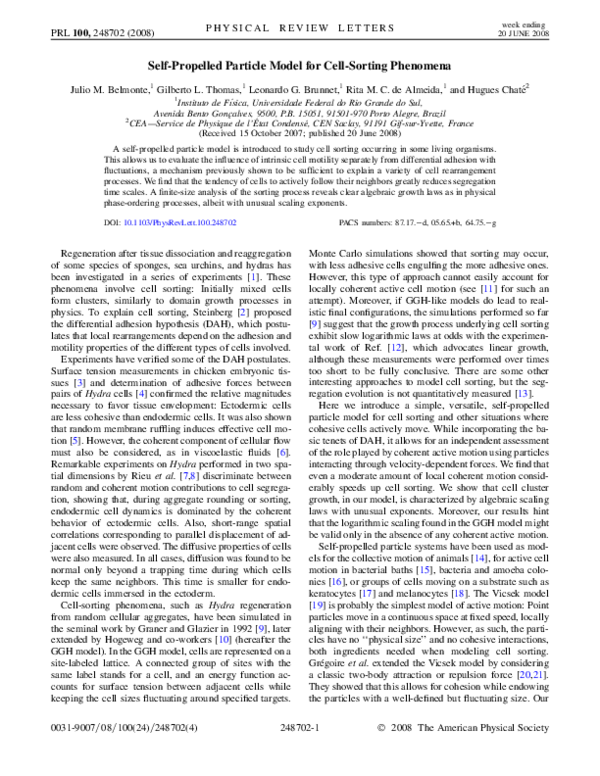 (PDF) Self-Propelled Particle Model for Cell-Sorting Phenomena