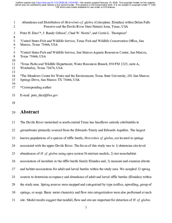(PDF) Abundance and Distribution of Heterelmis cf. glabra (Coleoptera ...