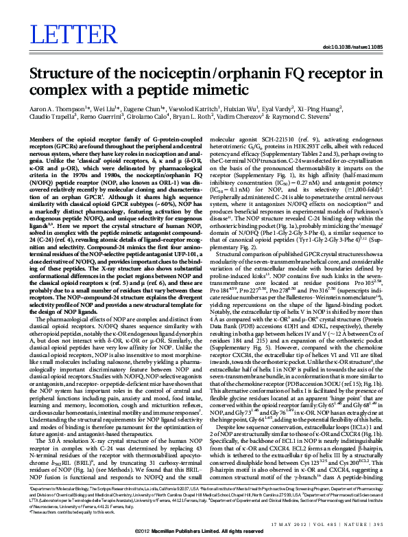 (PDF) Structure of the nociceptin/orphanin FQ receptor in complex with ...