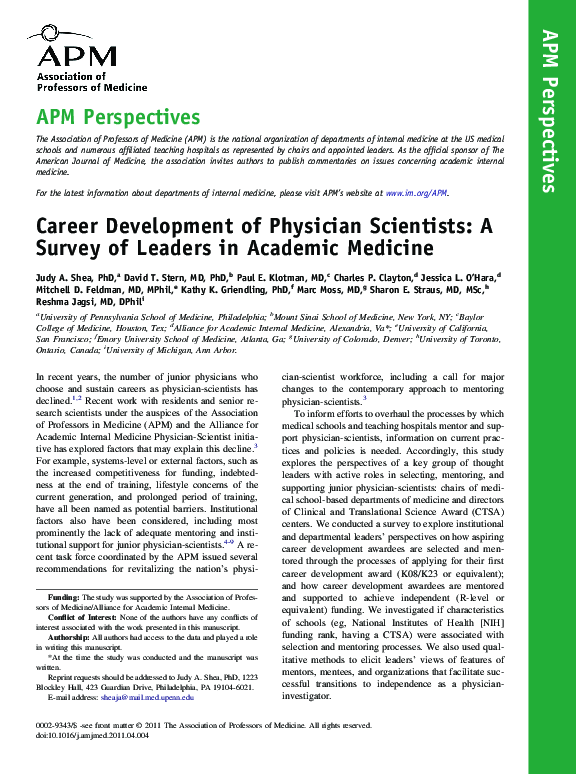 (PDF) Career Development of Physician Scientists: A Survey of Leaders ...