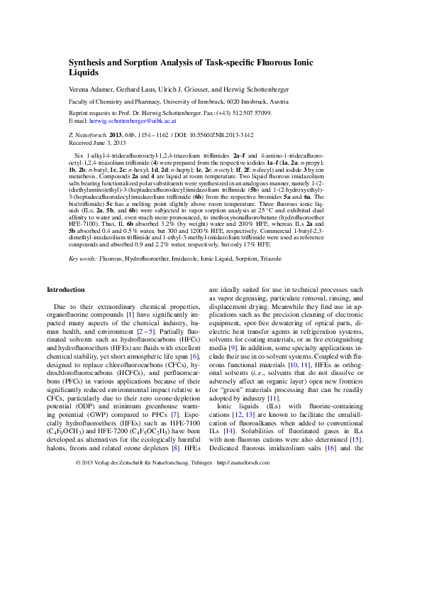 (PDF) Synthesis and Sorption Analysis of Task-specific Fluorous Ionic Liquids